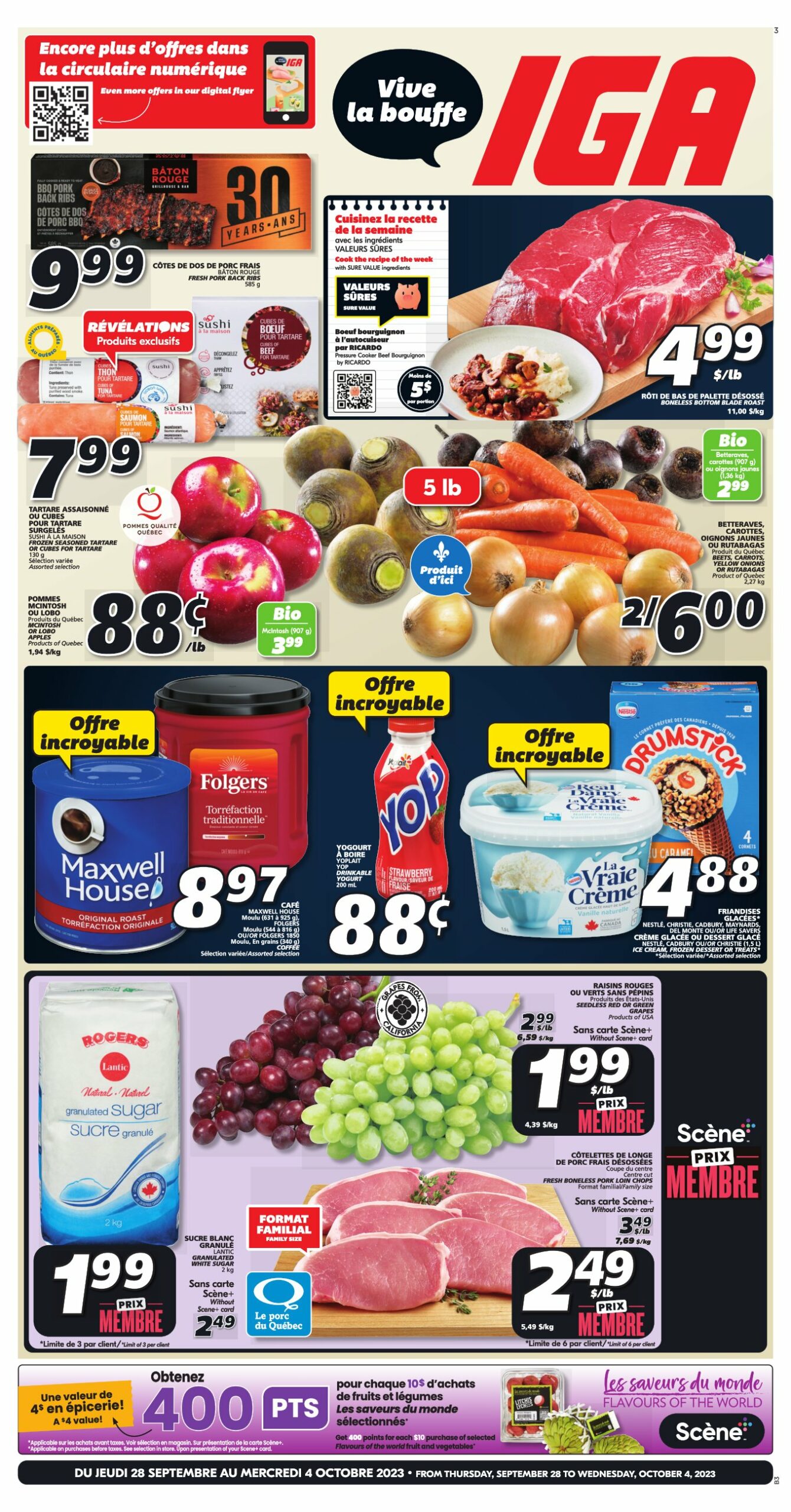 Circulaire IGA Québec Du 28 septembre au 4 octobre 2023 🍁 Plusieurs Rabais 📌